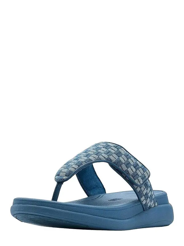 Fitflop F-mode Go Adj. Checkerboard-denim Toe-post Sandals - Blue