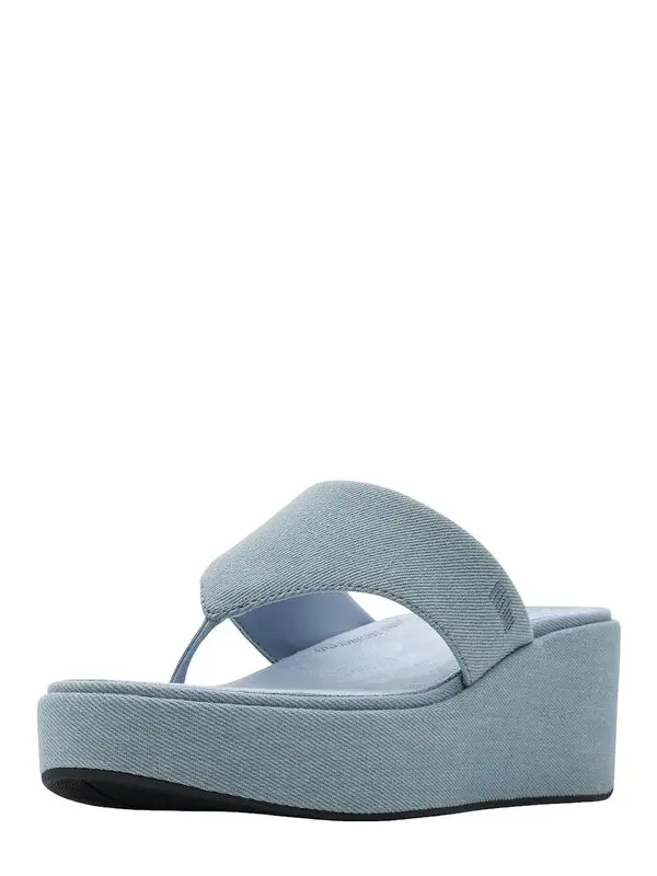 Fitflop Platfforms Denim Wedge Toe-post Sandals - Light Denim