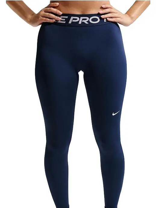 Nike Pro Mid-rise Full-length Leggings Workout Midnight /white - Navy