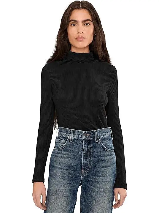 Madewell Coverstitch Turtleneck Top - Black