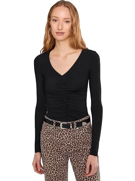 Madewell Slinky V-neck Long Sleeve Top - Black