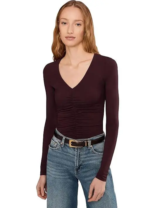 Madewell Slinky V-neck Long Sleeve Top - Burgundy
