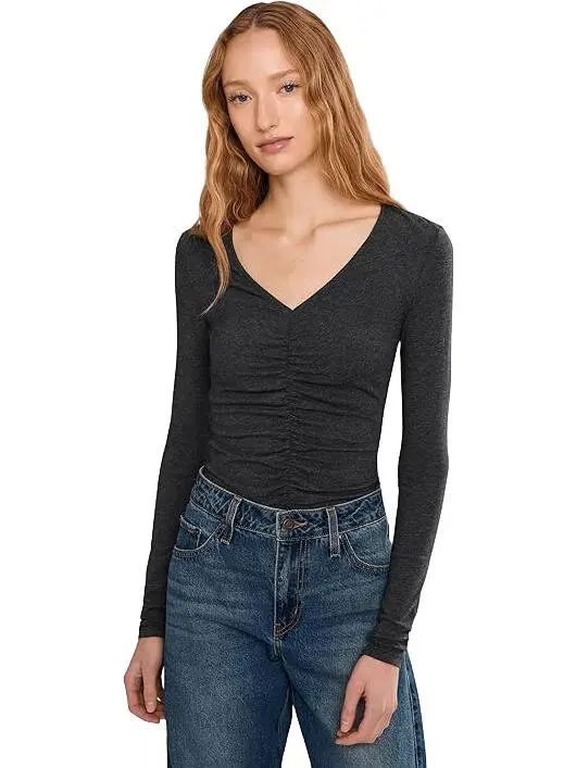 Madewell Slinky V-neck Long Sleeve Top - Gray