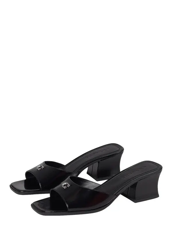 COACH Sculpted C Leather Block Heel Sandals - Black