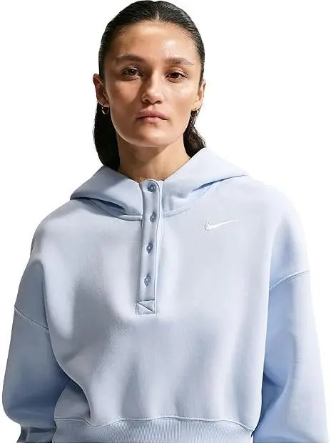 Nike Phoenix Fleece Oversized Crop Henley Hoodie - Blue