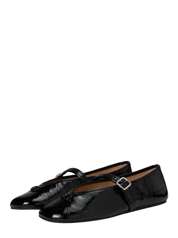 COACH Sculpted C Crinkle Patent Leather Mary Jane Flat Shoes - Black