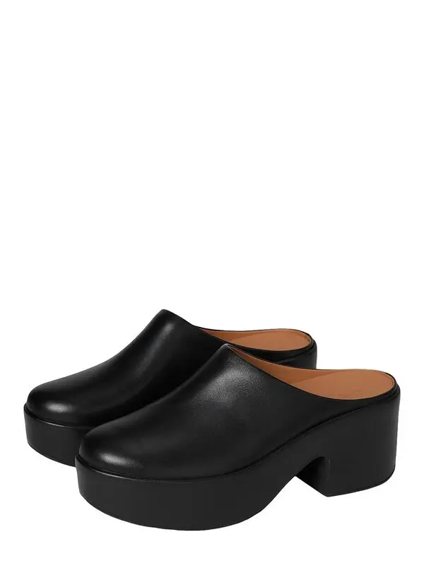 Fitflop Leather Platform Heeled Mules - Black