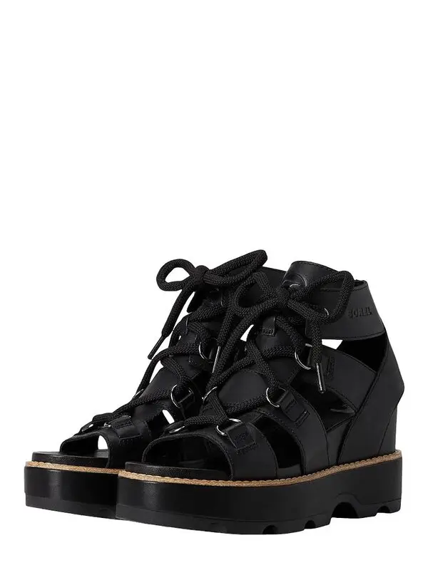 Sorel Joanietm Iv Lace Up Wedge Sandals - Black