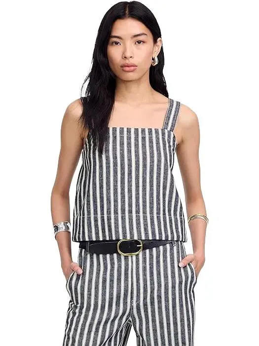 Madewell Shania Striped Twill Linen Top - Navy