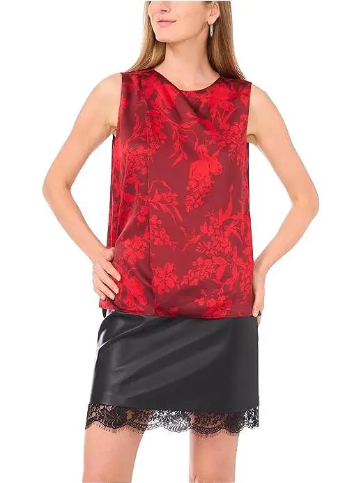 Vince Camuto Sleeveless Floral Draped Neck Tank - Red