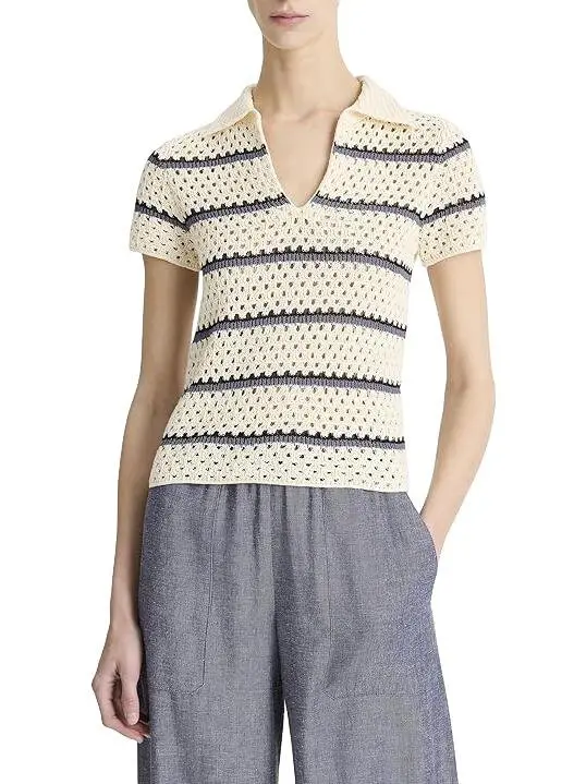 Vince Macrame Stripe Henley - White