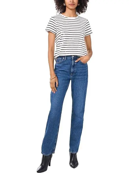 Vince Camuto Sequin Striped Tee - Black