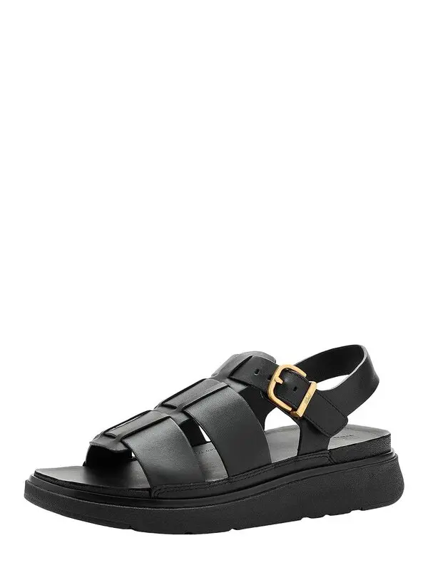Fitflop Gen-ff Leather Fisherman Wedge Sandals - Black