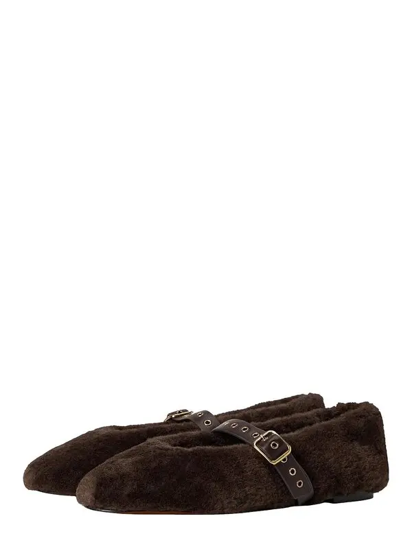 Madewell The Remy Mary Jane Flat Shoes With Faux Fur And Buckle Strap - Brown