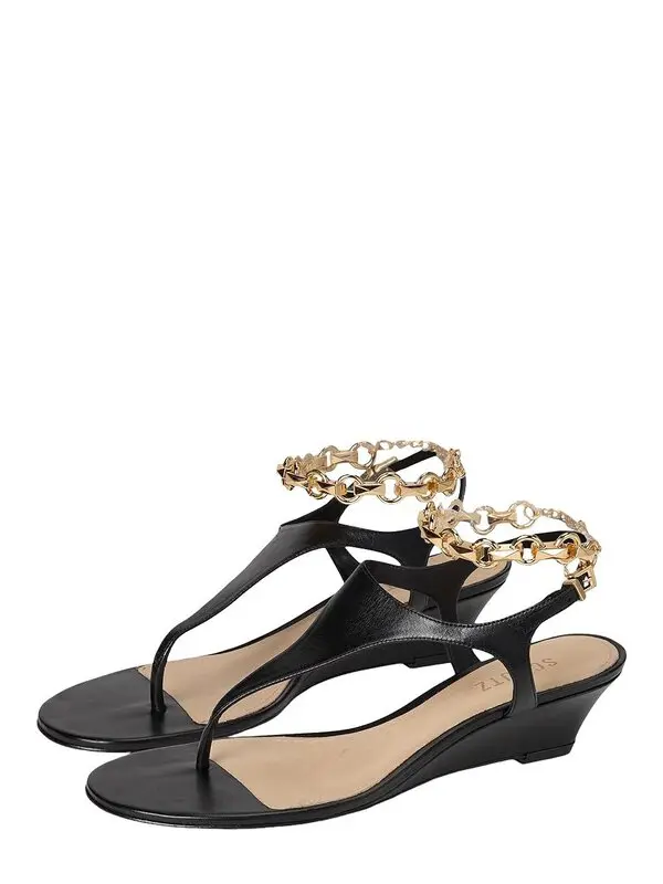 Schutz Lys Wedge Sandals With Chain Detail - Black