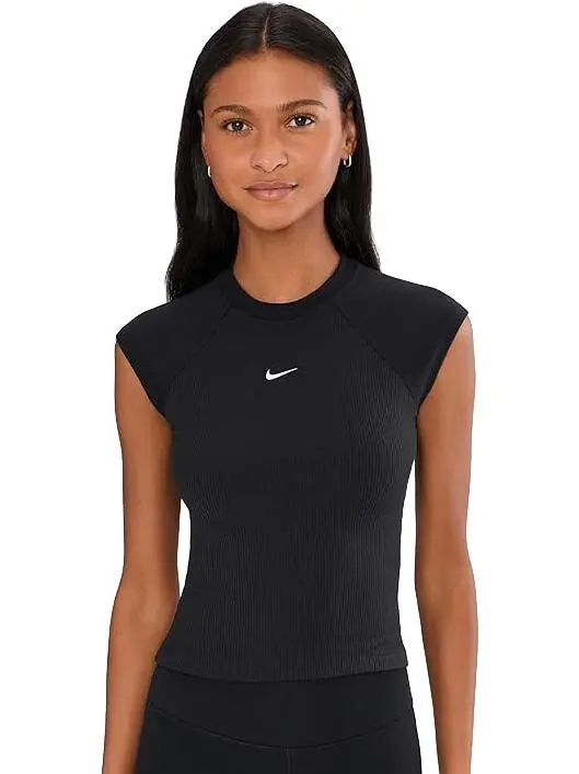 Nike Chill Knit Rib Short Sleeve Top - Black