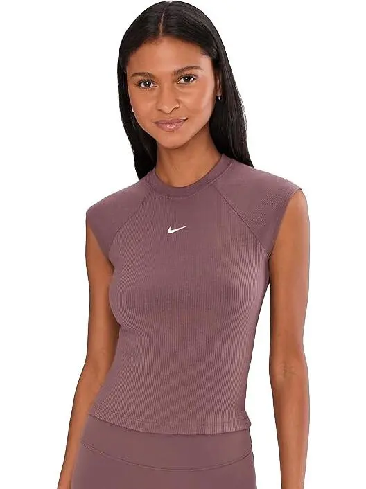 Nike Chill Knit Rib Short Sleeve Top - Mahogany
