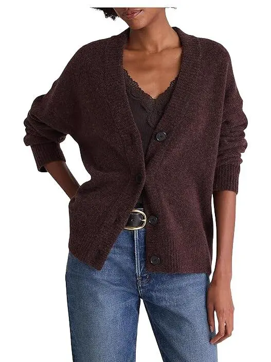 Madewell Charm V-neck Cardigan Sweater - Brown