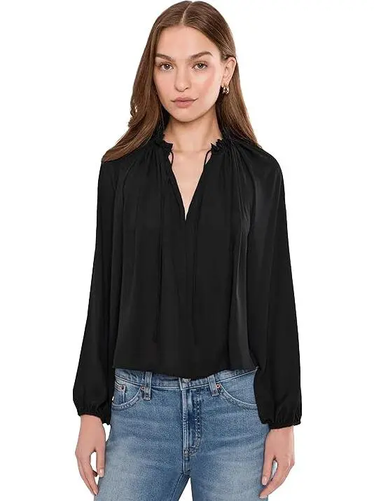 Madewell Nayla Top Split Neck Tie Detail Long Sleeve Blouse - Black
