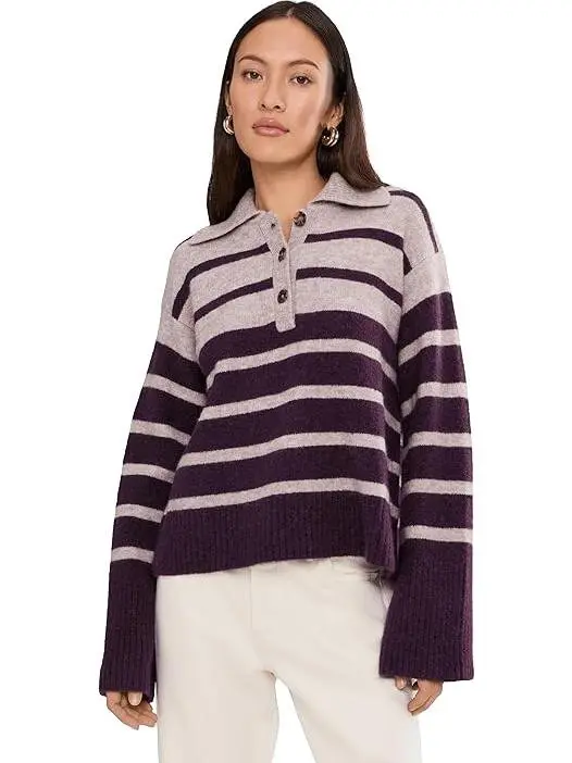 Madewell Charm Gina Striped Polo Sweater - Black