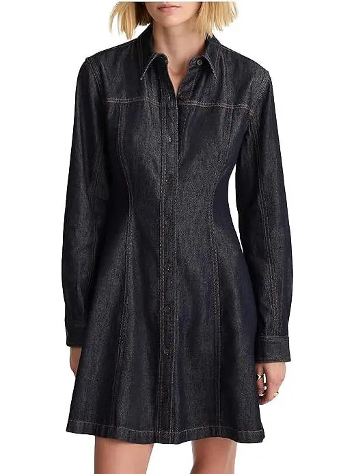 Madewell Seamed Shirt Mini Dress Rinse Wash - Blue