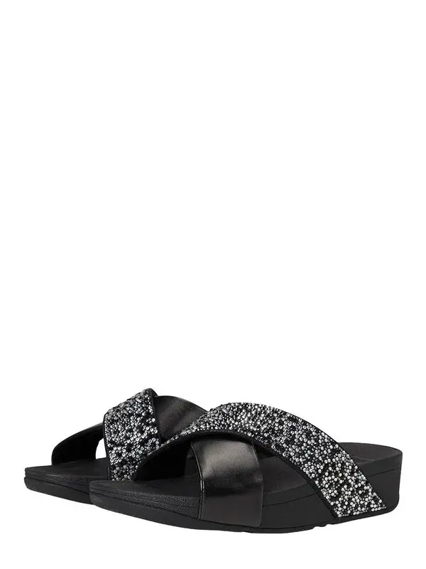Fitflop Lulu Crystal-mix Metallic Cross Slides - Black