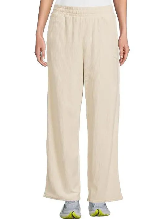 PUMA Essentials Elevated Velour Ribbed Straight Leg Pants - White