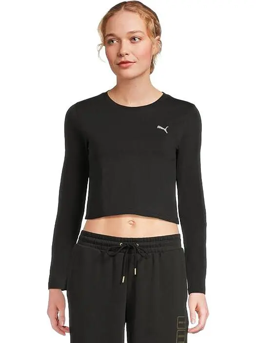 PUMA Essentials Cropped Long Sleeve Baby Tee - Black