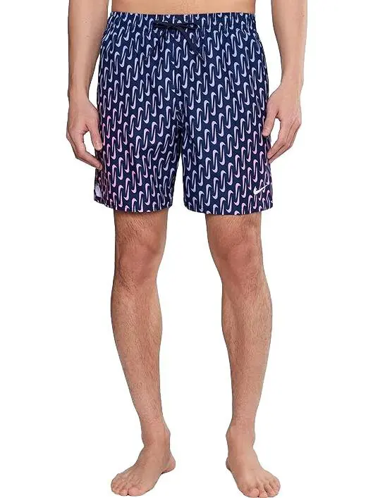 Nike Breaker Swoosh Link 7 Brief Lined Volley Swim Trunks - Navy