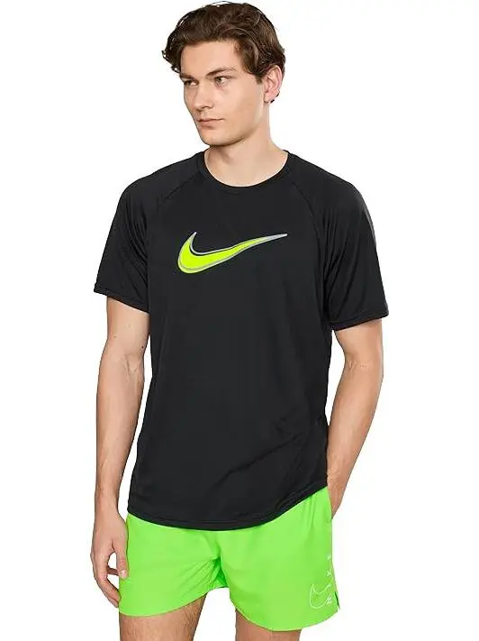 Nike Hydroguard Outline Swoosh Dri-fit Uv Short Sleeve Swimwear - Black