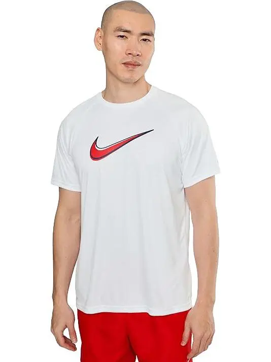 Nike Hydroguard Outline Swoosh Dri-fit Uv Short Sleeve Swimwear - White