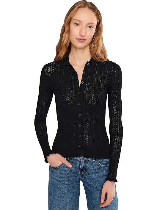 Madewell Snowy Lace Stitch Melody Collar Long Sleeve Top - Navy