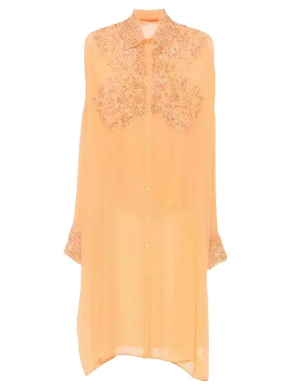 Ermanno Scervino Sequined Floral Embroidered Midi Dress - Orange