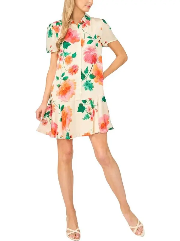 Ted Baker London Ellie Floral Print Ruffle Hem Shirt Dress - Antique White