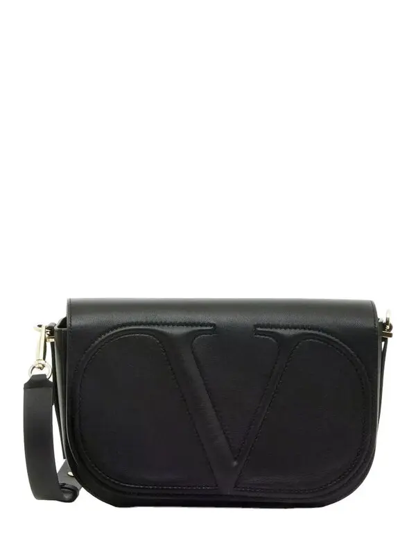 Valentino Garavani Vlogo Walk Calfskin Shoulder Bag - Black