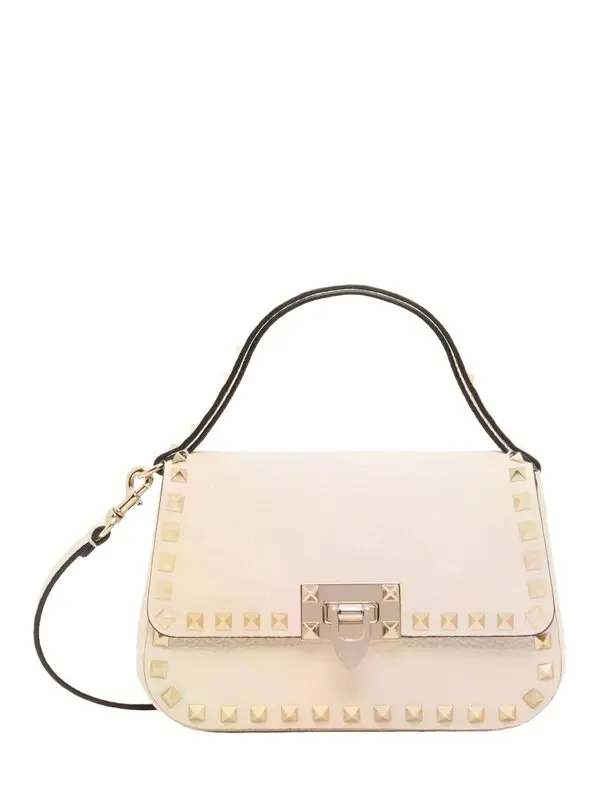 Valentino Garavani Rockstud Small Handbag In Grainy Calfskin - Neutrals