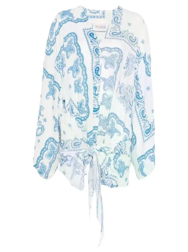 Attico Paisley Asymmetrical V-neck Dress - White