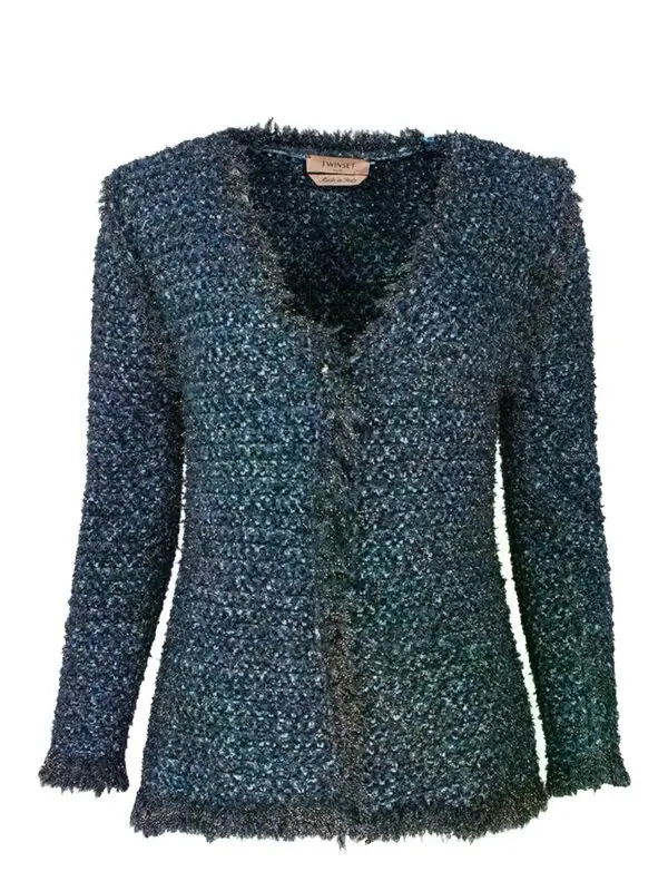 TWINSET Long-sleeved V-neck Jacket With Textured Finish - Blue