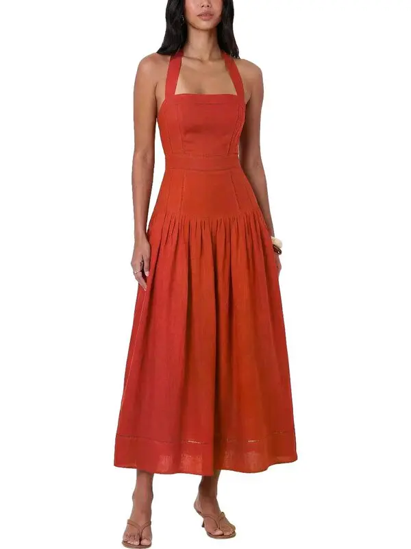 NICHOLAS Vivianne Halterneck Maxi Dress - Red
