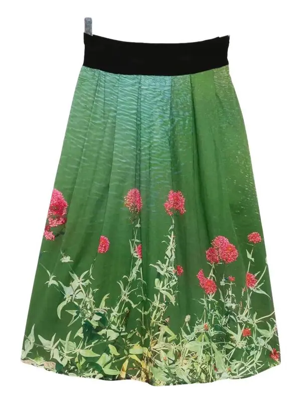 AGNES B. Floral Print Midi Skirt - Green