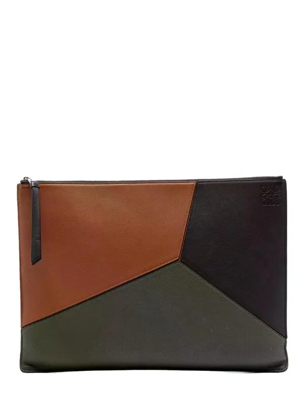 Loewe Tricolor Leather Puzzle Clutch Bag - Brown