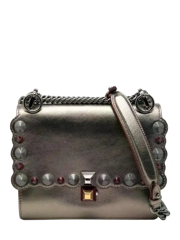 Fendi Mini Scalloped Metallic Studded Leather Kan I Crossbody Bag - Gold