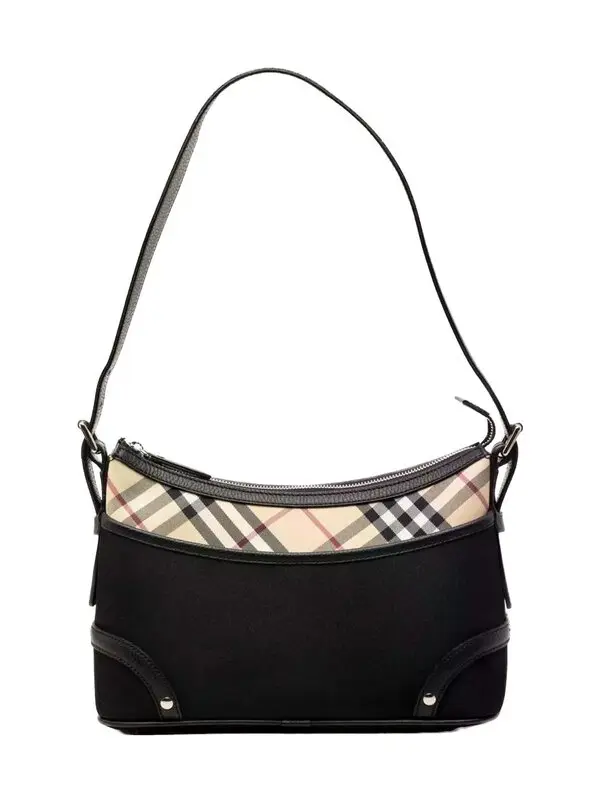 Burberry Nova Check Trimmed Canvas Shoulder Bag - Black