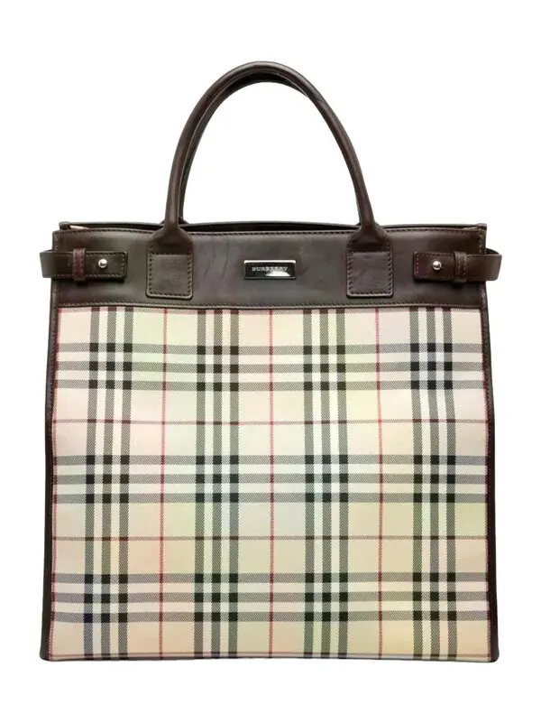 Burberry House Check Canvas Convertible Tote Satchel - Neutrals