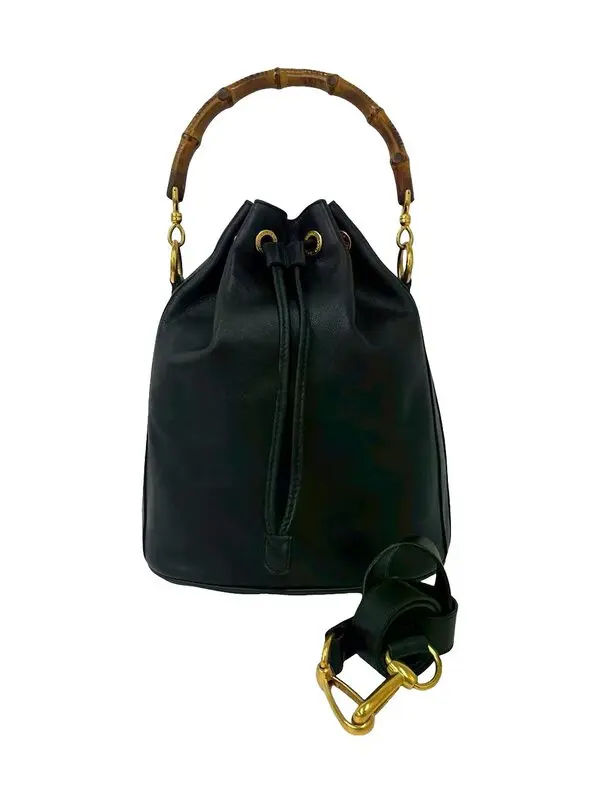 Gucci 20th Century Leather Bamboo Bucket Bag - Black