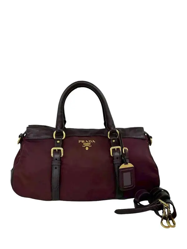 Prada Soft Calf Trimmed T Tecido Zip Top Satchel - Red