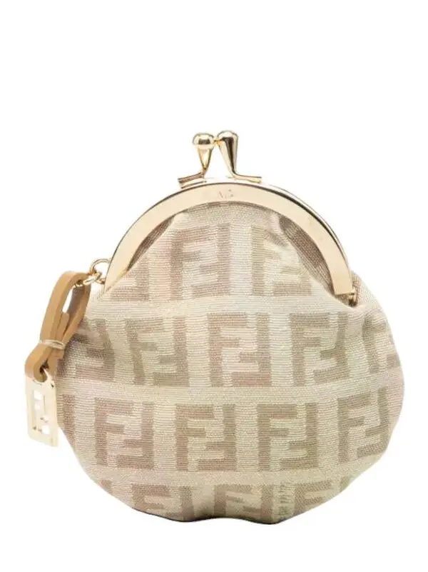 Fendi Zucchino Canvas Kiss Lock Coin Pouch - Neutrals