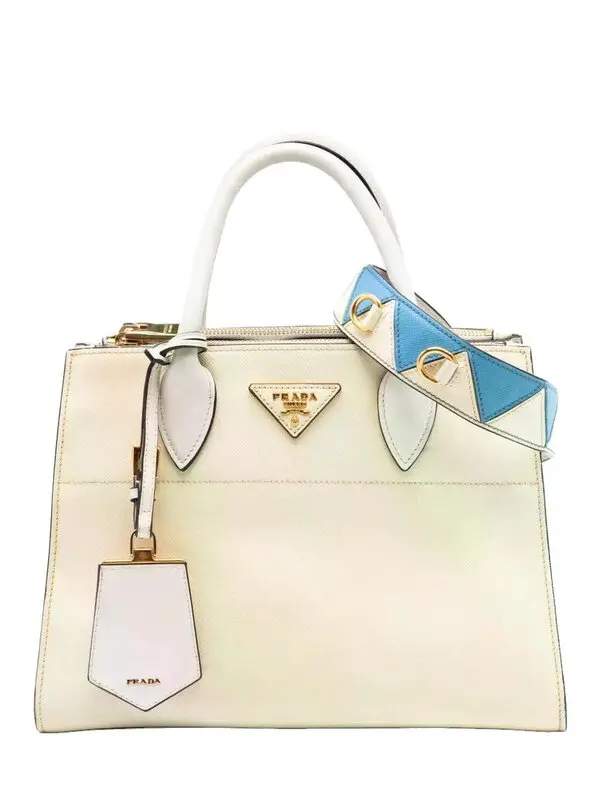 Prada City Calf Trimmed Saffiano Greche Paradigme Bag Satchel - White
