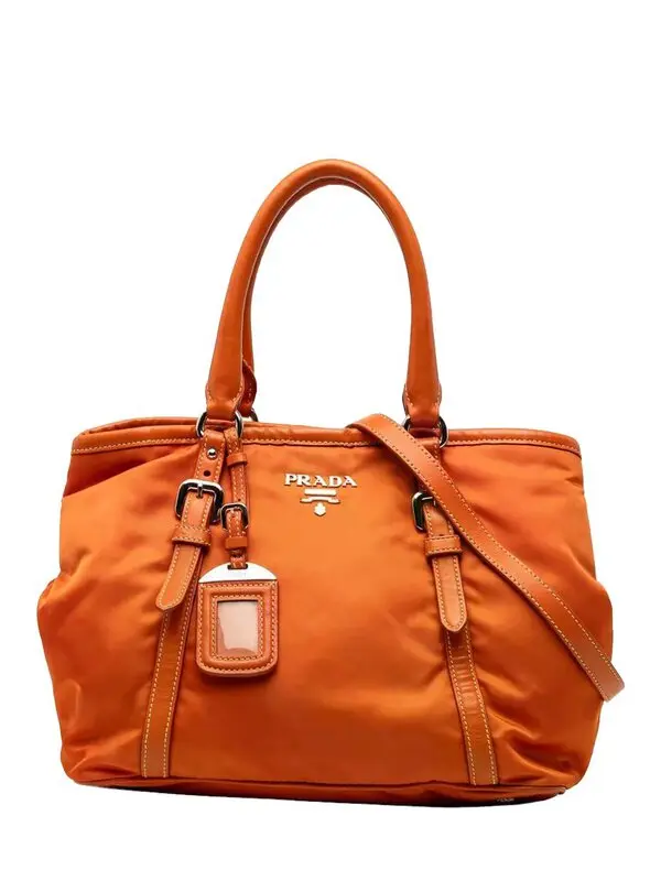 Prada Soft Calf Trimmed Tessuto Satchel - Orange
