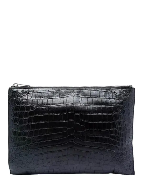 Saint Laurent Crocodile Embossed Leather Zipped Tablet Holder Clutch Bag - Black